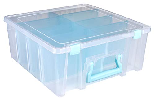 ArtBin 6990SA Super Satchel Double Deep with Removable Dividers, Large Portable Art & Craft Storage with Handle, Translucent/Aqua Mist