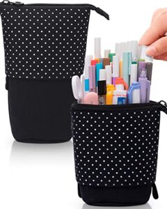 sooez pop up pencil case, cute stand up pencil case, durable pen pouch, telescopic pencil holder case, kawaii standing pencil case, spacious pencil pouch portable pencil bag for school office (black)