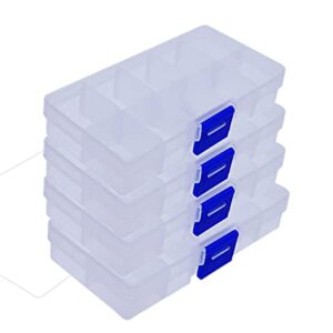 4 Pcs 10 Grids 5 Inch x 2.5 Inch Adjustable Small Removable Clear Plastic Jewelry Organizer Divider Storage Box Jewelry Earring Tool Containers (White (10-Grid) 4pcs)