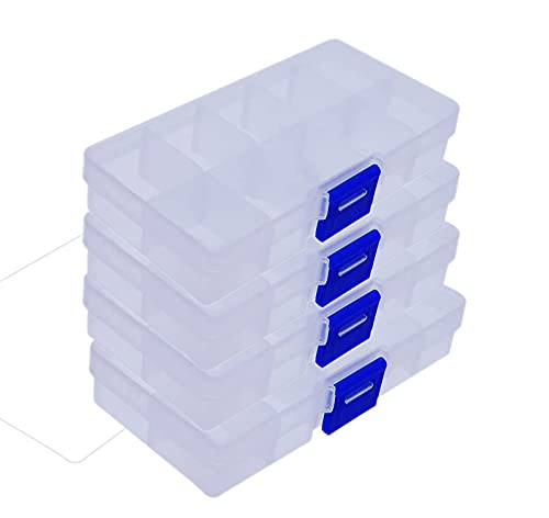 4 Pcs 10 Grids 5 Inch x 2.5 Inch Adjustable Small Removable Clear Plastic Jewelry Organizer Divider Storage Box Jewelry Earring Tool Containers (White (10-Grid) 4pcs)