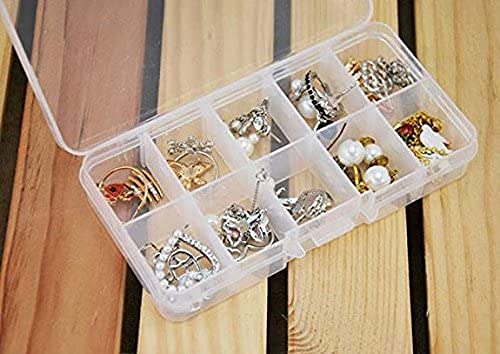 4 Pcs 10 Grids 5 Inch x 2.5 Inch Adjustable Small Removable Clear Plastic Jewelry Organizer Divider Storage Box Jewelry Earring Tool Containers (White (10-Grid) 4pcs)