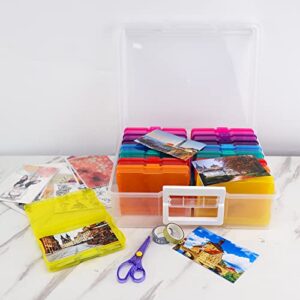 SUNMAIO 4" x 6" Photo Cases and Clear Craft Keeper with Handle - 16 Inner Cases Plastic Storage Container Box (Multi-Colored)