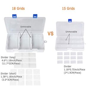 DUOFIRE Plastic Organizer Container Storage Box Adjustable Divider Removable Grid Compartment for Jewelry Beads Earring Tool Fishing Hook Small Accessories(18 grids, White X 2)