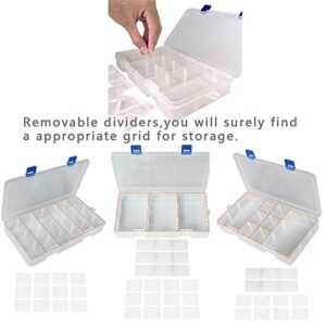 DUOFIRE Plastic Organizer Container Storage Box Adjustable Divider Removable Grid Compartment for Jewelry Beads Earring Tool Fishing Hook Small Accessories(18 grids, White X 2)