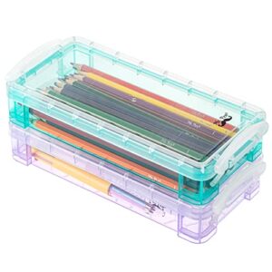 mr. pen- pencil box, assorted color, 2 pack, plastic pencil box case, pencil case, crayon box, pencil case for kids, clear pencil case, plastic pencil case, hard pencil case, school supply box