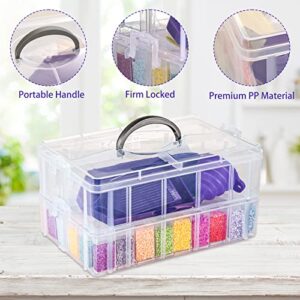 Quefe 2-Tier Diamond Painting Storage Container, 88 Slots Clear Stackable Bead Organzier with Diamond Painting Accessories and Tools for DIY Diamond Art Craft Jewelry Bead Storage