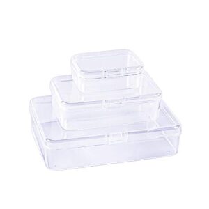 LJY 28 Pieces Mixed Sizes Rectangular Empty Mini Plastic Storage Containers with Lids for Small Items and Other Craft Projects (Clear)