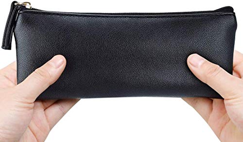 MROCO Pencil Case Pencil Pouch Black Pencil Bag PU Leather Pen Case Small Zipper Pouch for Pencils, Pens, Markers, Makeups, Change, Coins