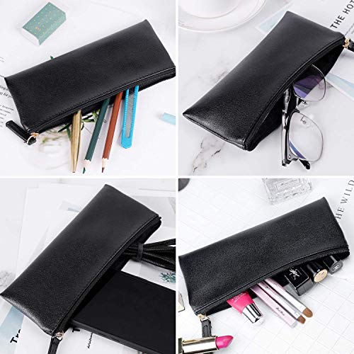 MROCO Pencil Case Pencil Pouch Black Pencil Bag PU Leather Pen Case Small Zipper Pouch for Pencils, Pens, Markers, Makeups, Change, Coins