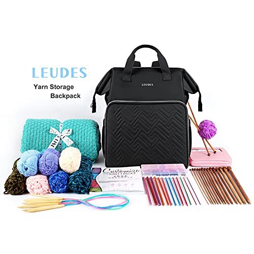 Knitting Bag Backpack,Leudes Yarn Storage Organizer Large Crochet Bag Tote Christmas Gift Yarn Holder Case for Carrying Projects, Knitting Needles, Crochet Hooks and Other Accessories (Black)