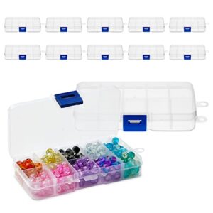 12 Pack Mini Clear Storage Containers with 10 Grid Dividers, Small Plastic Tackle Boxes for Beads, Buttons, DIY Jewelry (2.5 x 5 In)