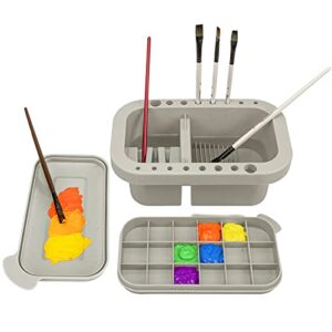 mylifeunit paint brush cleaner, paint brush holder and organizers with palette for acrylic, watercolor, and water-based paints (grey)