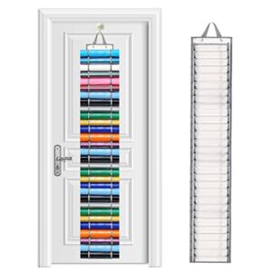 dkhdbd vinyl roll holder with 60 compartments and keeper with door hooks and strap, clear vinyl organizers holder wall mount for home craft closet wall door (grey)