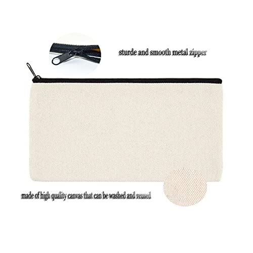 14Pieces 8 x 5 Inch Blank Craft DIY Canvas Pen Pencil Case- Cotton Canvas Invoice Bill Bag Makeup Bag Cosmetic Bag Multipurpose Travel Toiletry Pouch with Black Zipper…