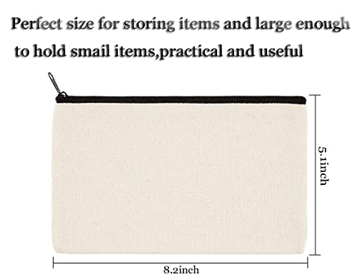 14Pieces 8 x 5 Inch Blank Craft DIY Canvas Pen Pencil Case- Cotton Canvas Invoice Bill Bag Makeup Bag Cosmetic Bag Multipurpose Travel Toiletry Pouch with Black Zipper…