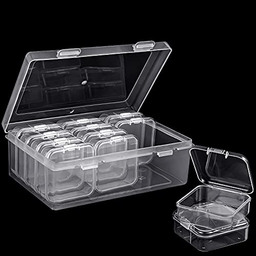 12 Pieces Small Clear Plastic Beads Storage Container and Organizer Transparent Boxes with Hinged Lid for Storage of Small Items, Jewelry, Diamonds, DIY Art Craft Accessory