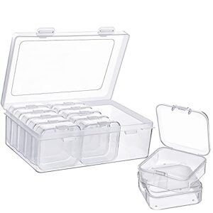 12 pieces small clear plastic beads storage container and organizer transparent boxes with hinged lid for storage of small items, jewelry, diamonds, diy art craft accessory