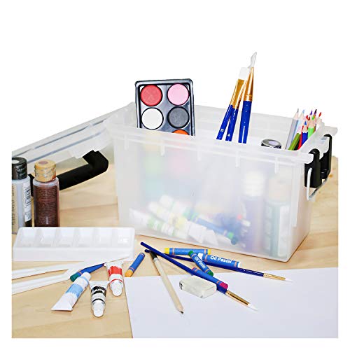 Logix 12535 Stackable Craft Storage Box with Handle, Locking Art Supply , Plastic Containers with Lids, Craft Organizer , Frost