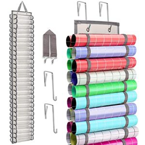 56 compartments hanging vinyl storage organizer, double-sided vinyl roll holder keeper with 2 hooks for door and 1 lanyard, vinyl storage rack wall mount for craft room home