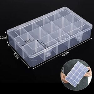 SGHUO 3 Pack 15 Grids Plastic Organizer Box for Washi Tape, Clear Crafts and Jewelry Storage Box with Adjustable Dividers