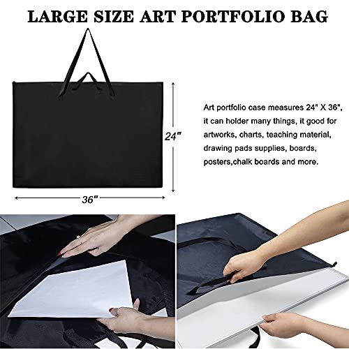 Large Size Art Portfolio Tote with Nylon Shoulder, Art Portfolio Case 24 x 36 Inches, Poster Board Storage Bag, Drawing Painting Sketch Bag for Student Art Work Portfolio and Artist