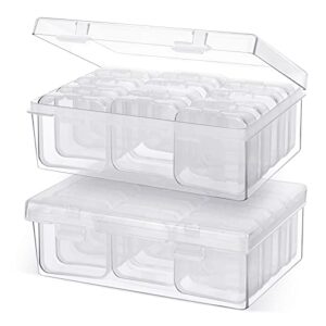 blulu 24 pcs small bead organizer plastic bead storage containers clear plastic storage case craft containers with 2 pcs hinged lid clear craft cases (6.7 x 4.33 x 2.36 inch, 2.12 x 2.12 x 0.79 inch)