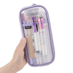 easthill grid mesh pen pencil case with zipper clear makeup color pouch cosmetics bag multi-purpose travel school teen girls transparent stationary bag office organizer box for adluts(purple)