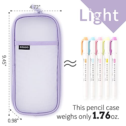 EASTHILL Grid Mesh Pen Pencil Case with Zipper Clear Makeup Color Pouch Cosmetics Bag Multi-Purpose Travel School Teen Girls Transparent Stationary Bag Office Organizer Box for Adluts(Purple)