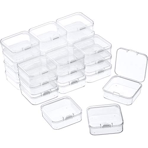 SATINIOR 24 Packs Small Clear Plastic Beads Storage Containers Box with Hinged Lid for Storage of Small Items, Crafts, Jewelry, Hardware, 2.12 x 2.12 x 0.79 in