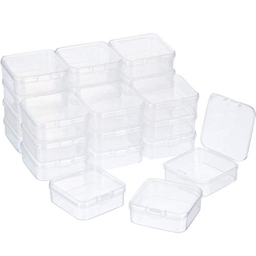 SATINIOR 24 Packs Small Clear Plastic Beads Storage Containers Box with Hinged Lid for Storage of Small Items, Crafts, Jewelry, Hardware, 2.12 x 2.12 x 0.79 in