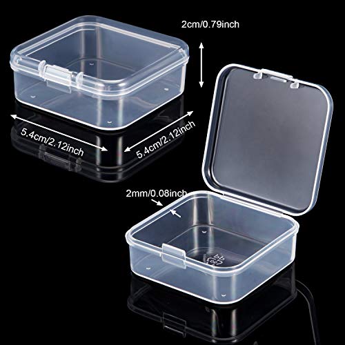 SATINIOR 24 Packs Small Clear Plastic Beads Storage Containers Box with Hinged Lid for Storage of Small Items, Crafts, Jewelry, Hardware, 2.12 x 2.12 x 0.79 in