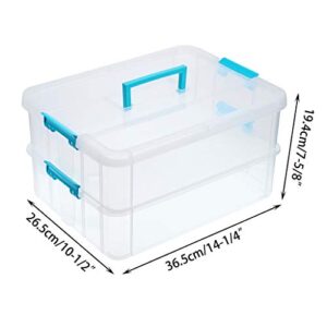 BTSKY 2 Layer Stack & Carry Box, Plastic Multipurpose Portable Storage Container Box Handled Organizer Storage Box for Organizing Stationery, Sewing, Art Craft, Jewelry and Beauty Supplies Blue