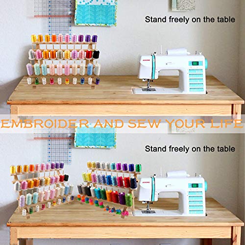 New brothread 2X60 Spools Wooden Thread Rack/Thread Holder Organizer with Hanging Hooks for Embroidery Quilting and Sewing Threads