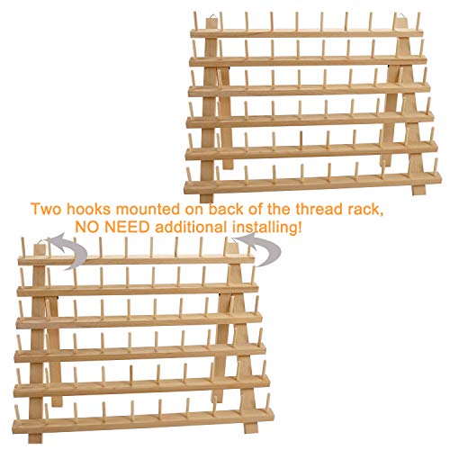 New brothread 2X60 Spools Wooden Thread Rack/Thread Holder Organizer with Hanging Hooks for Embroidery Quilting and Sewing Threads