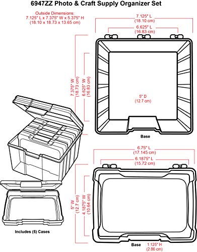 ArtBin 6947ZZ Photo & Craft Organizer Set, Large Box with [5] Plastic Storage Cases Inside, Clear