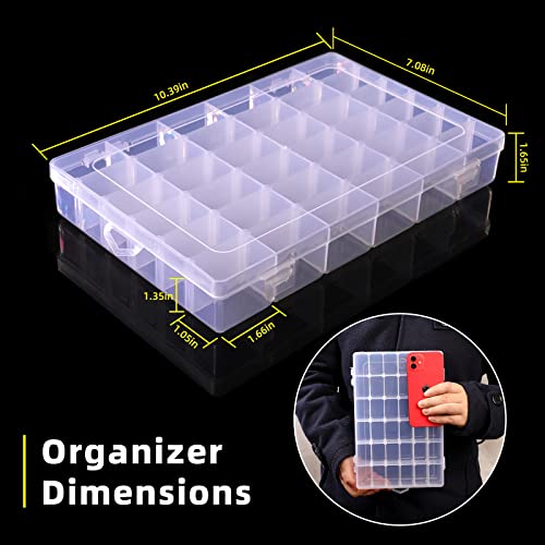 36 Grids Clear Plastic Organizer Box, Jewelry Storage Box with Adjustable Dividers, for Fishing Tackles Jewelry Art DIY Crafts Beads Container 3 Pack.