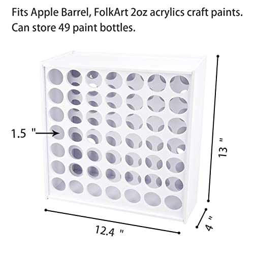 Sanfurney 49 Holes Craft Paint Storage Organizer Vertical Paint Rack Stand for Apple Barrel, Folkart -2oz Craft Paints, Wall-mounted