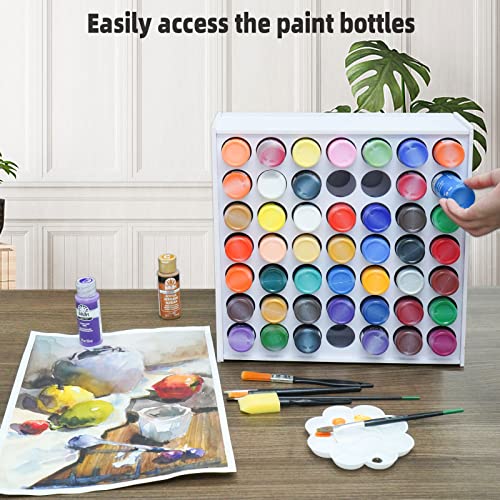 Sanfurney 49 Holes Craft Paint Storage Organizer Vertical Paint Rack Stand for Apple Barrel, Folkart -2oz Craft Paints, Wall-mounted