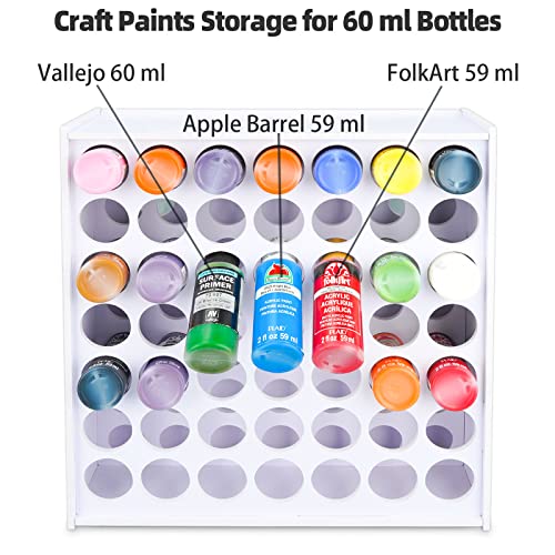 Sanfurney 49 Holes Craft Paint Storage Organizer Vertical Paint Rack Stand for Apple Barrel, Folkart -2oz Craft Paints, Wall-mounted