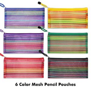 Selizo 6 Pcs Pencil Pouch Plastic Pencil Cases Zipper Mesh Pouch Bag for Office Pen Cosmetic Makeup