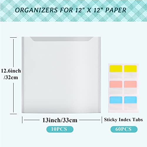 Caydo Scrapbook Paper Storage Organizer with 60 Sticky Index Tabs, 10 Pack Plastic Paper Storage Bag for Holding 12 x 12 Inch Scrapbook Paper Cardstock Vinyl Paper and Paper File