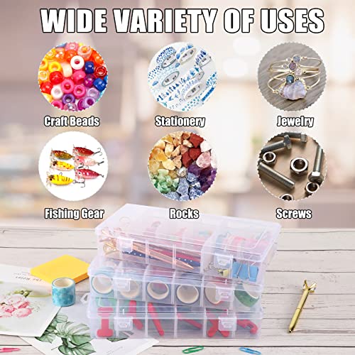 SGHUO 4 Pack 18 Plastic Organizer Box with Adjustable Dividers, Compartment Storage Container for Jewelry, Craft DIY, Bead, Sewing, Dip Powder, Hair Accessories, Thread