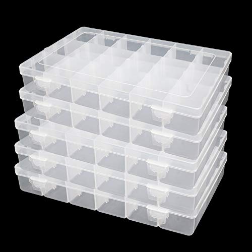 5 Pack Plastic Jewelry Organizer Box 18 Big Girds Clear Storage Organizer Case with Adjustable Dividers Jewelry Storage Container Multi Compartment Storage Box for Washi Tape, Bead, Gem, Rock