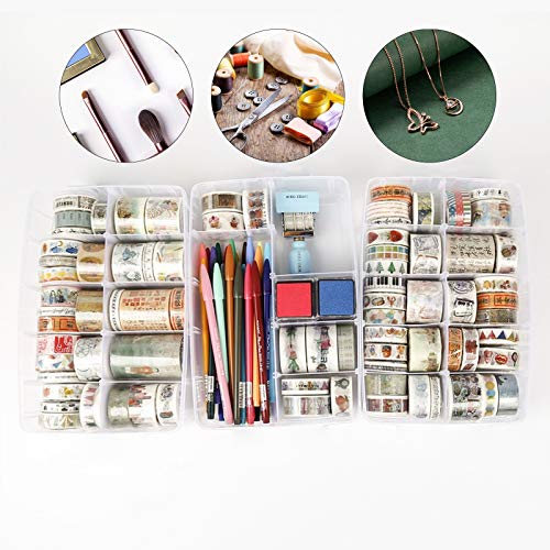 5 Pack Plastic Jewelry Organizer Box 18 Big Girds Clear Storage Organizer Case with Adjustable Dividers Jewelry Storage Container Multi Compartment Storage Box for Washi Tape, Bead, Gem, Rock