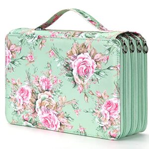 colored pencil case – 200 slots pencil holder with zipper closure twill fabric large capacity pencil case for watercolor pens or markers, pencil case organizer for artist or student (green rose)