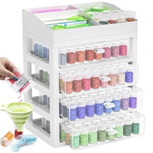 artdot storage containers for diamond painting accessories, art bead organizer 4 drawers with 192 slots storage bottles and diamond painting tools and kits rack with funnel