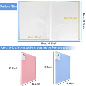 UPINS A3 Diamond Painting Storage Book for Diamond Painting Kits, 2Pack 30 Pages Diamond Art Painting Portfolio Presentation Storage Book Folder Clear Pockets 11.8 X15.7inches (Blue + Pink)