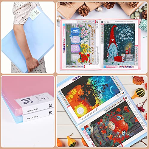 UPINS A3 Diamond Painting Storage Book for Diamond Painting Kits, 2Pack 30 Pages Diamond Art Painting Portfolio Presentation Storage Book Folder Clear Pockets 11.8 X15.7inches (Blue + Pink)