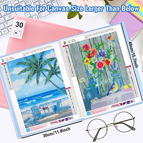 UPINS A3 Diamond Painting Storage Book for Diamond Painting Kits, 2Pack 30 Pages Diamond Art Painting Portfolio Presentation Storage Book Folder Clear Pockets 11.8 X15.7inches (Blue + Pink)