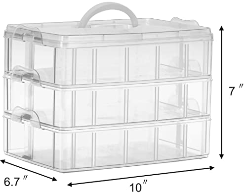 Sooyee 3-Tier Stackable Craft Organizers and Storage Box with 30 Compartments,Bead Organizer,Plastic Storage Box for Toys,Dolls, Arts and Craft, Washi Tape, Rock Collection, Ribbons,Clear